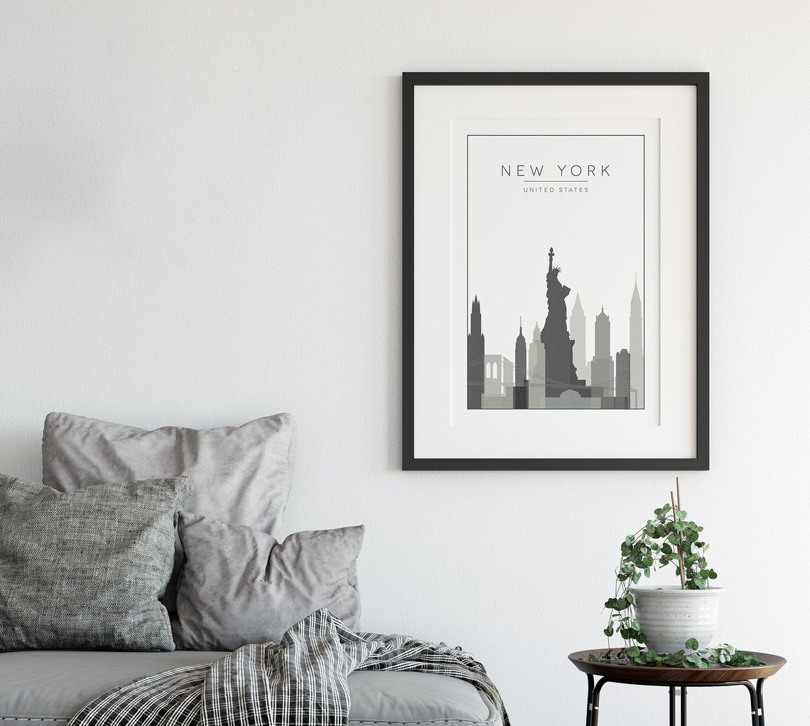 New York Print Grey Print New York Poster Grey Wall Art | Etsy