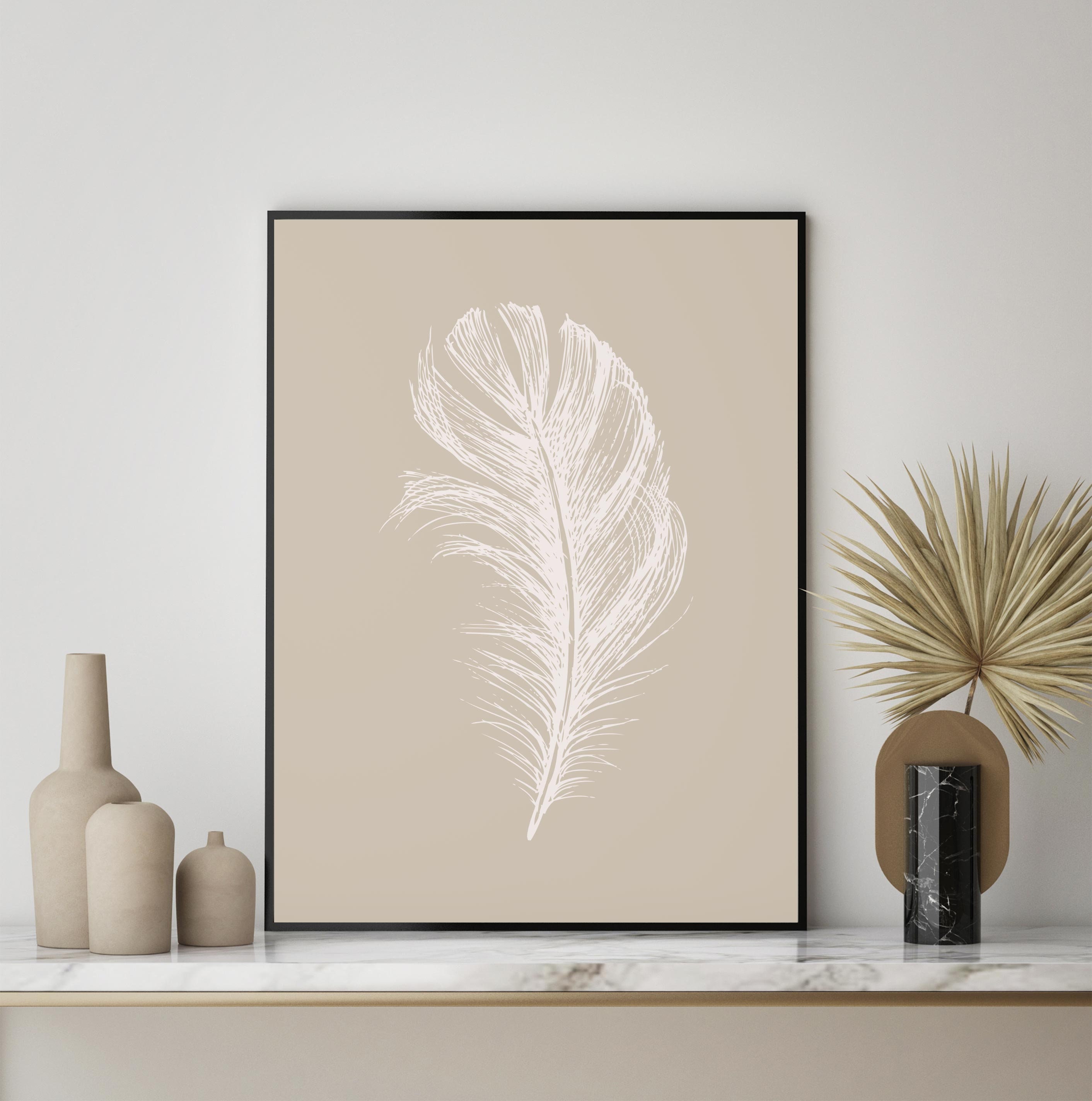 Feather Wall Art Feather Print Feather Art Print Beige | Etsy