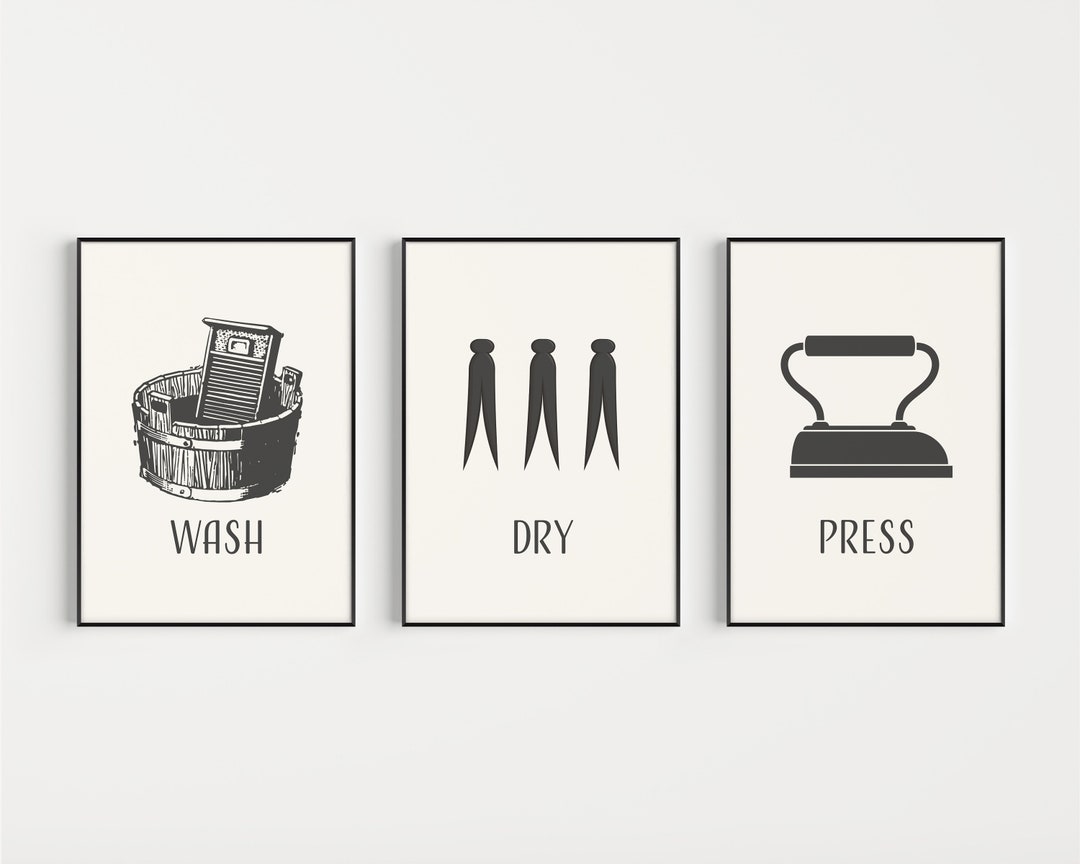 Set of 3 Prints, Wall Art Print Set, Laundry Room, Prints, Vintage ...