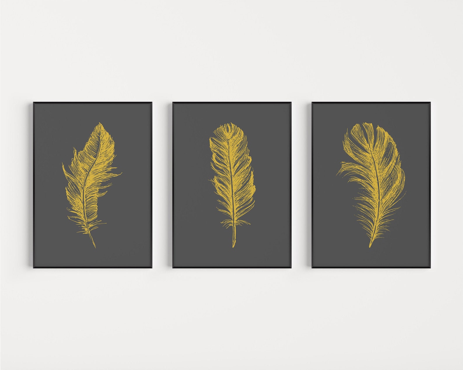 Feather Print Set, Set of Prints, Feather Prints, Wall Art Set ...
