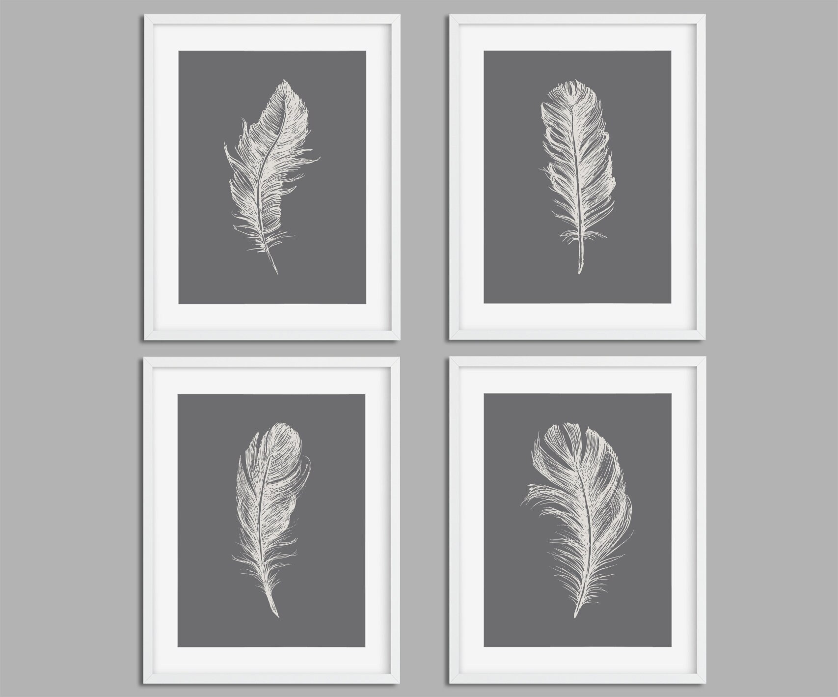 Wall Art Set Feather Print Set Set of Prints Wall Art | Etsy