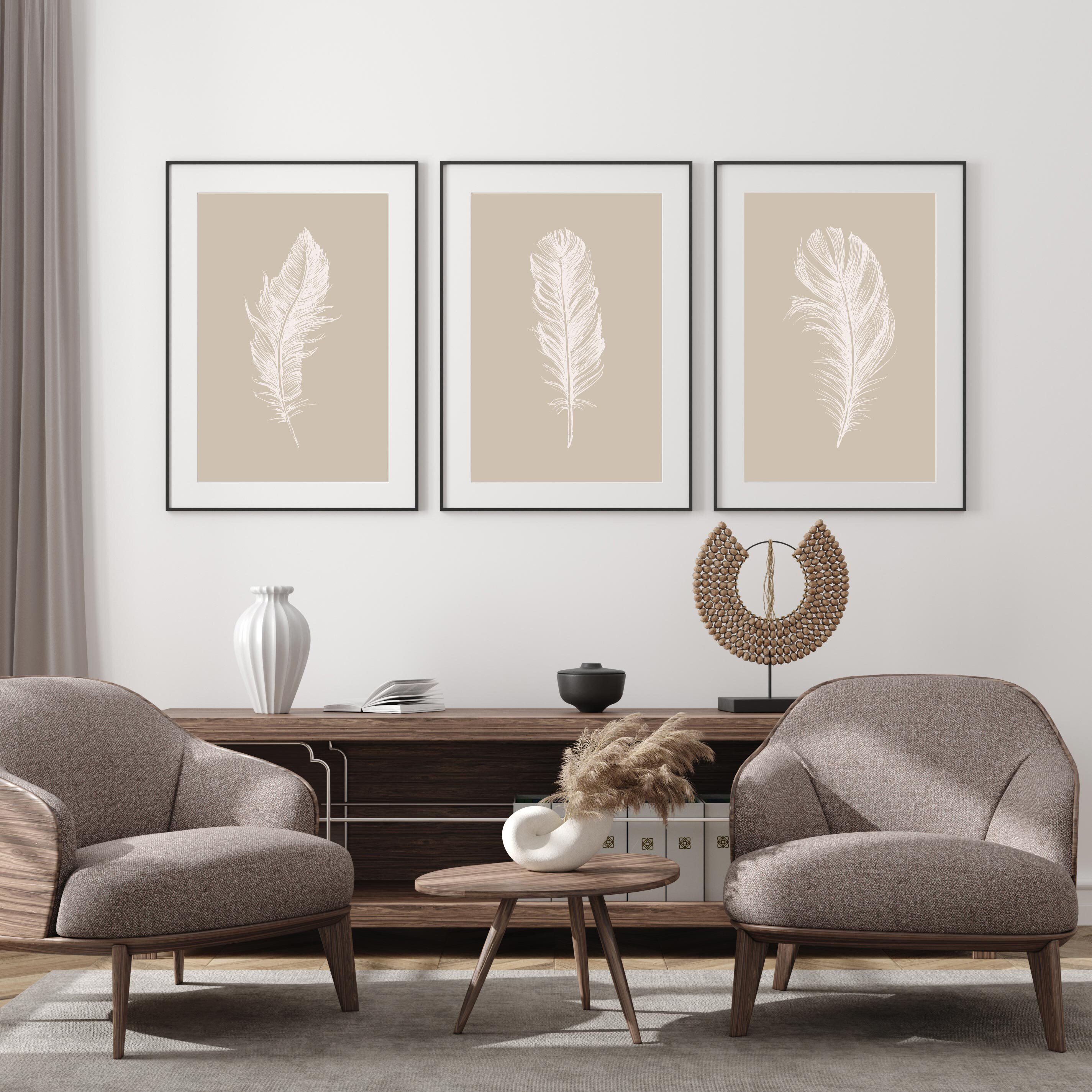 Set of Prints, Wall Art Print, Beige Prints, Wall Art Set, Feather ...