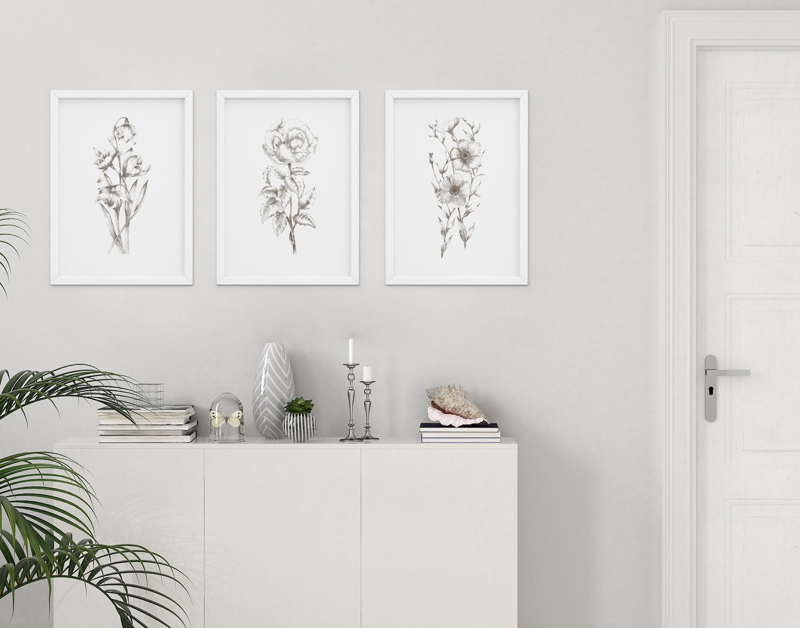 Grey Wall Art, Flower Prints, Grey Prints, Wall Art Set, Set of 3 ...