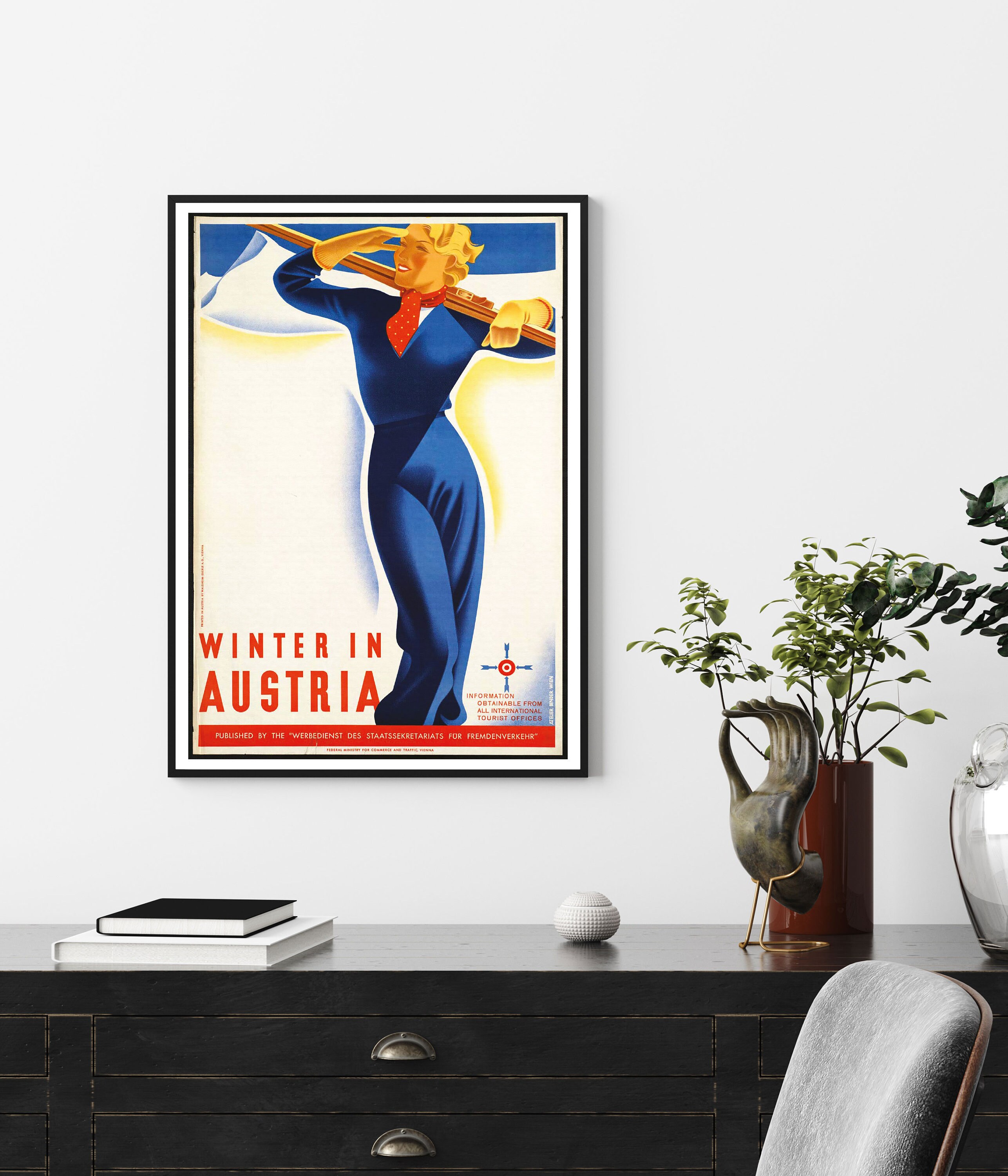 Austria Poster, Austria Print, Wall Art Prints, Skiing Print, Vintage ...