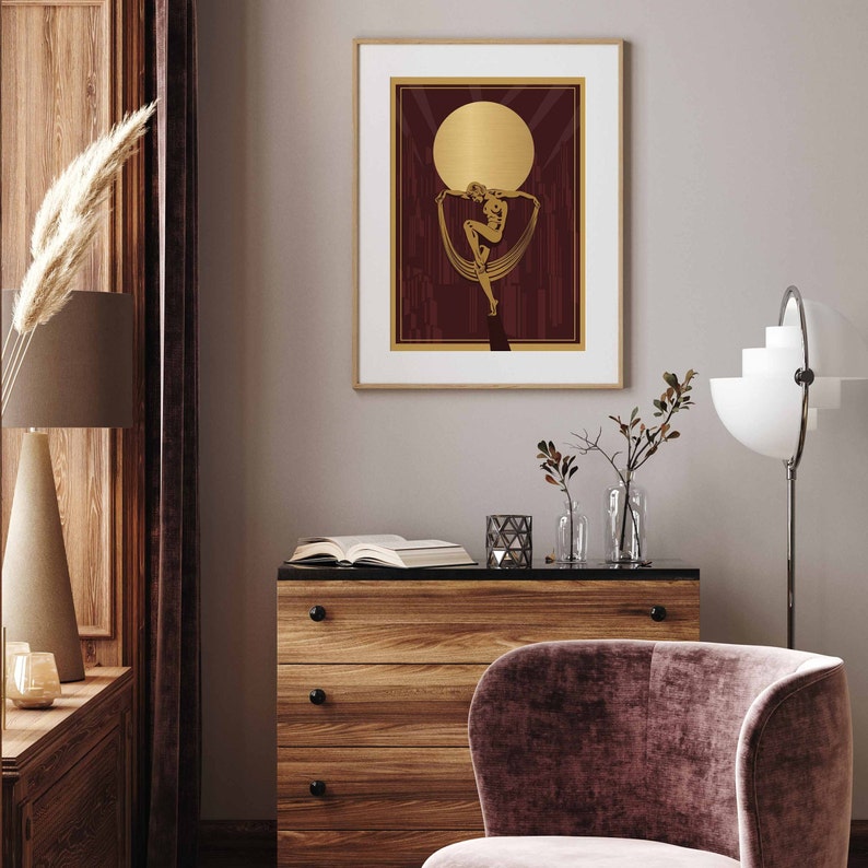 Red Art Deco, Prints, Art Deco Poster, Art Deco Print, Red Print, Red ...