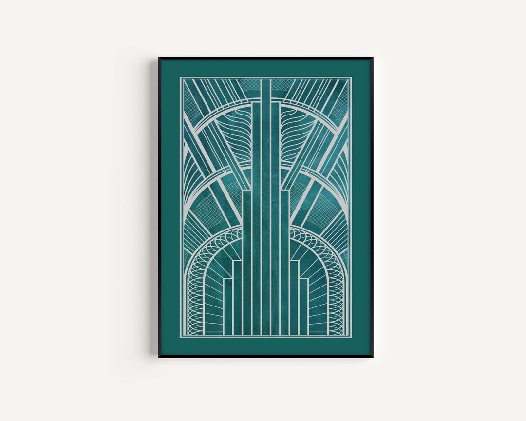 Art Deco Print, Teal Print, Teal Art Deco, Wall Art Print, Art Deco ...