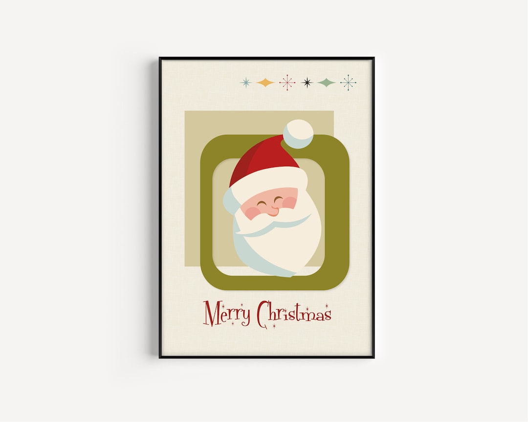Christmas Print, Mid Century Modern, Santa Print, Mid Century Christmas ...