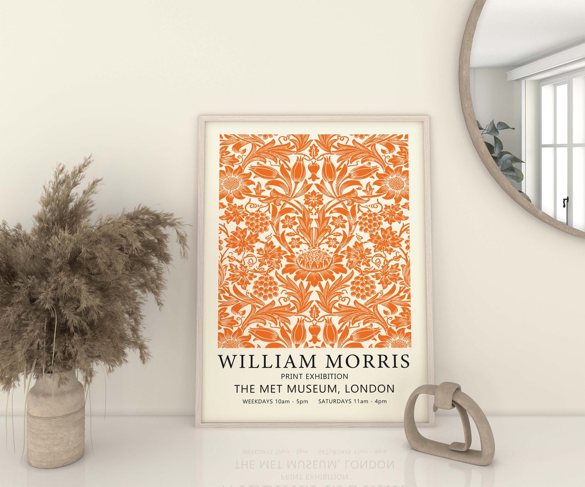 Orange Print, William Morris Poster, Floral Pattern Print, Wall Art ...