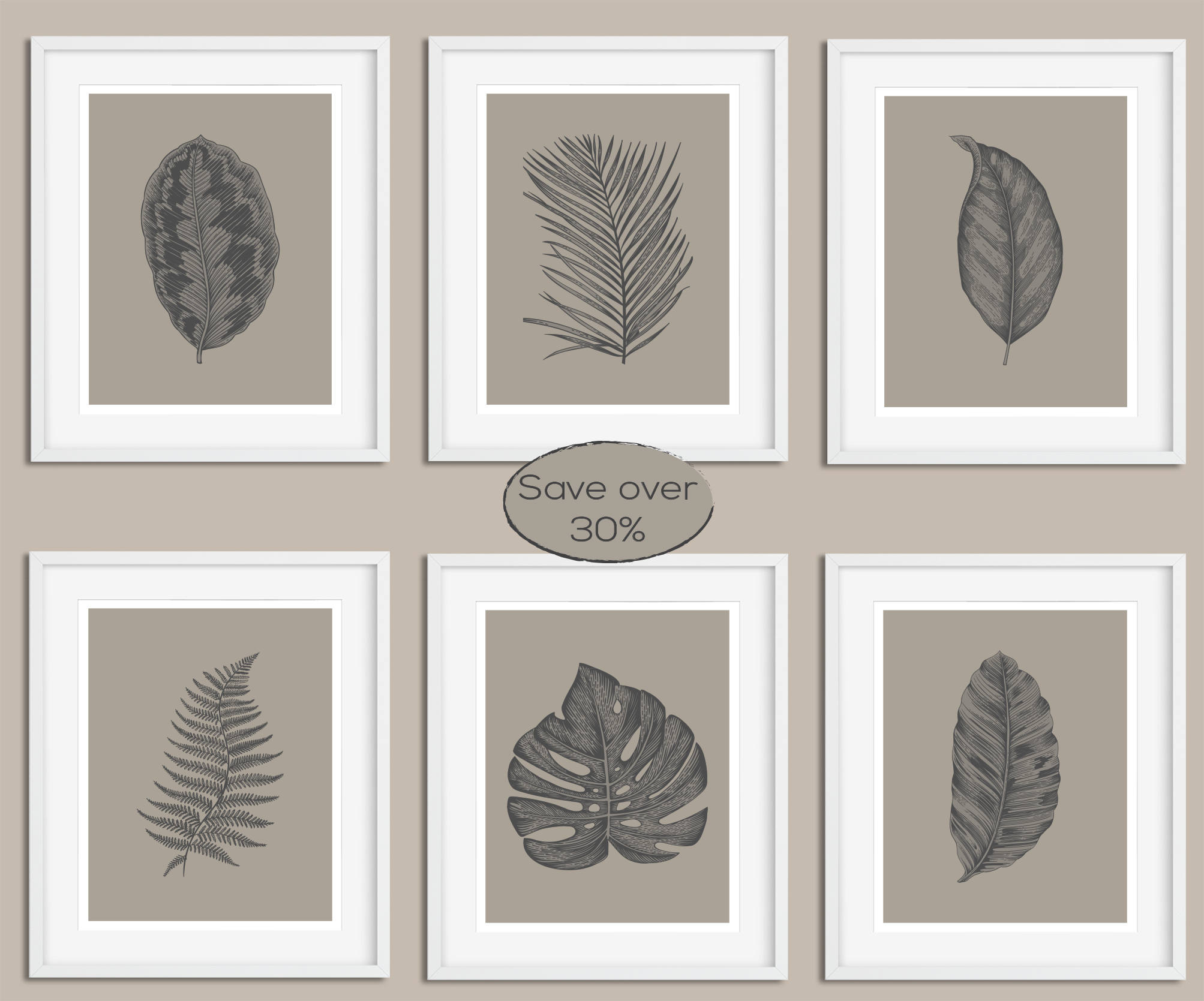 Leaf Print Set, Botanical Print Set, Set of Prints, Wall Art Set, Leaf ...