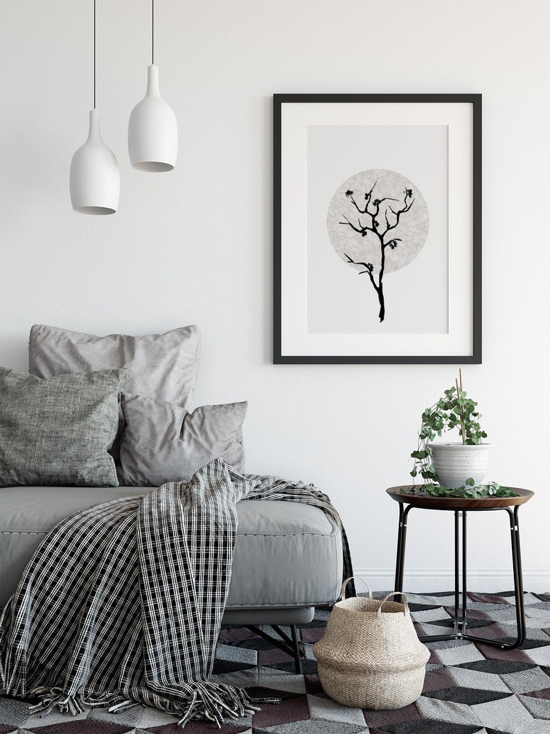 Wall Art Print, Botanical Print, Grey Print, Grey Wall Art, Tree ...
