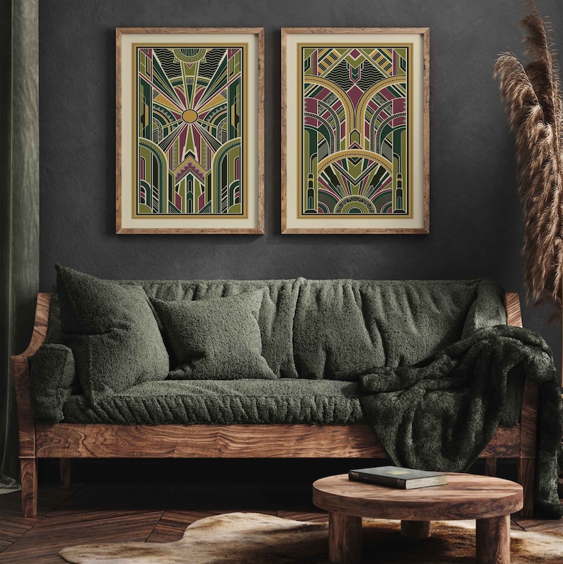 Art Deco Prints Green Art Deco Set of Prints Art Deco - Etsy