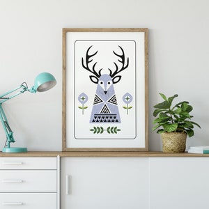 Scandinavian Print, Wall Art, Nordic Print, Stag Print, Scandi Wall Art ...