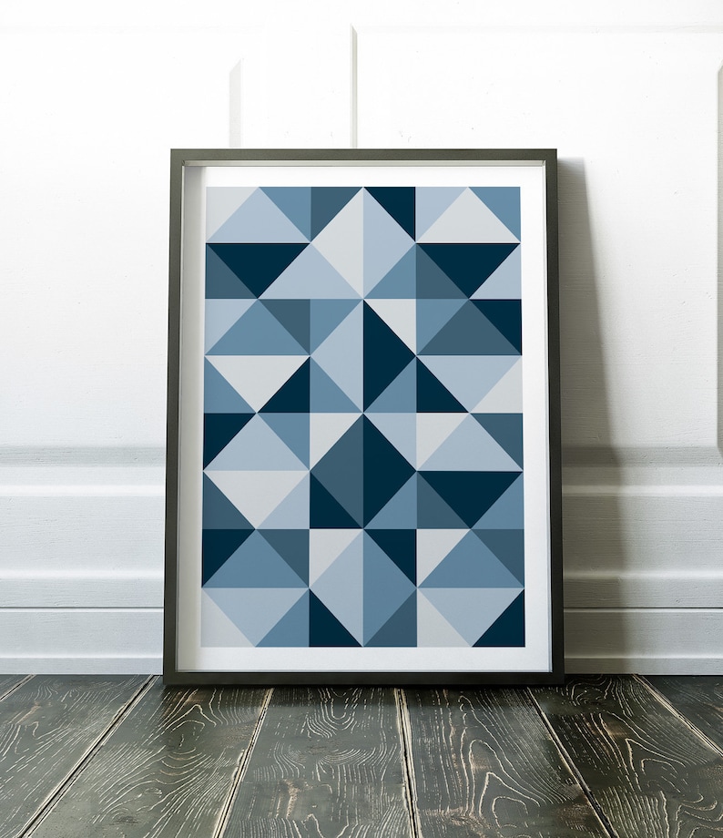 Wall Art Print Geometric Print Blue Wall Art Triangles - Etsy