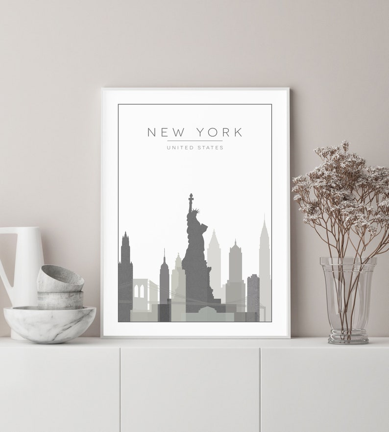 New York Print Grey Print New York Poster Grey Wall Art - Etsy