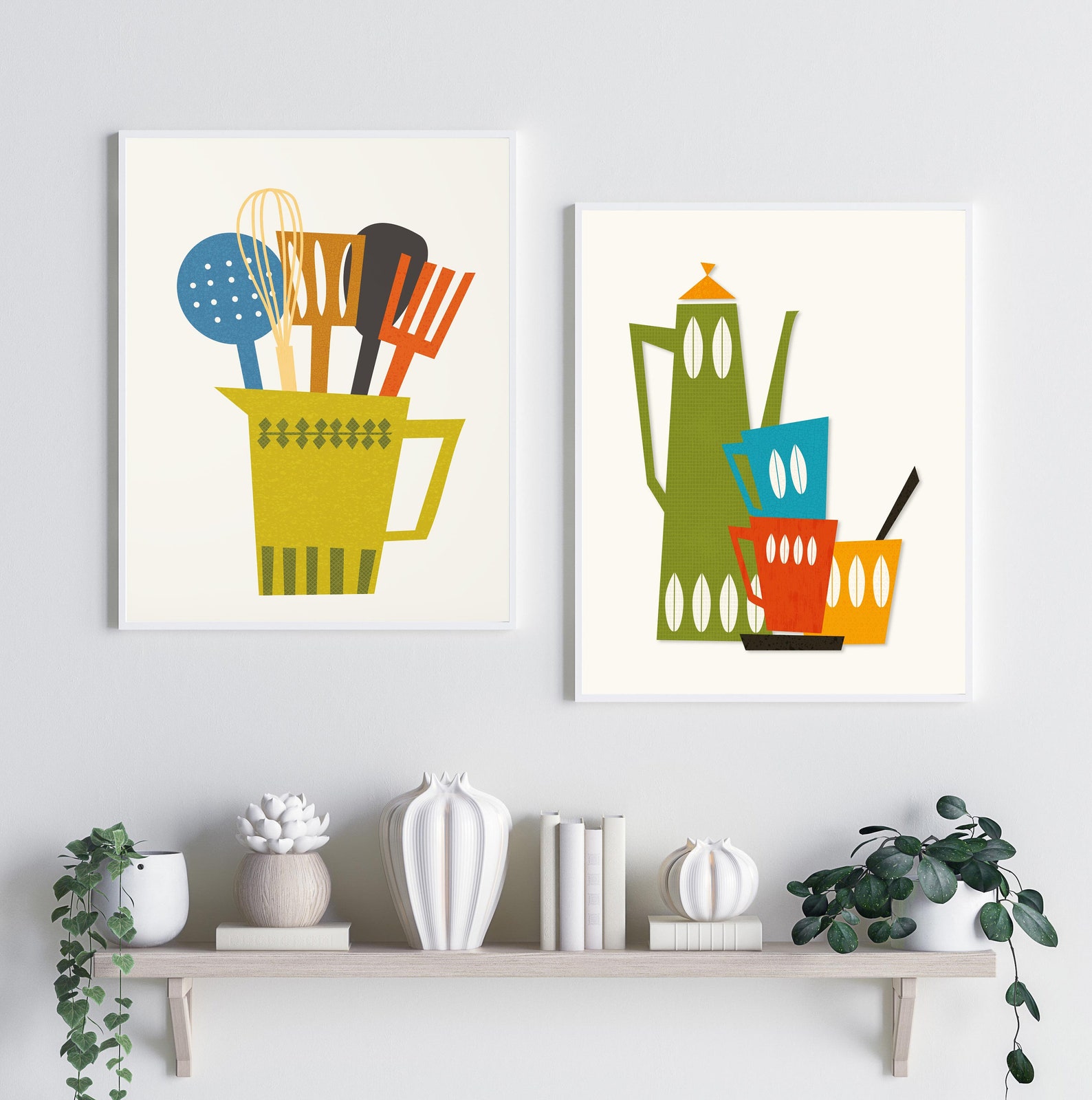 Kitchen Print Set, Mid Century Modern, Set of 2 Prints, Mid Century ...