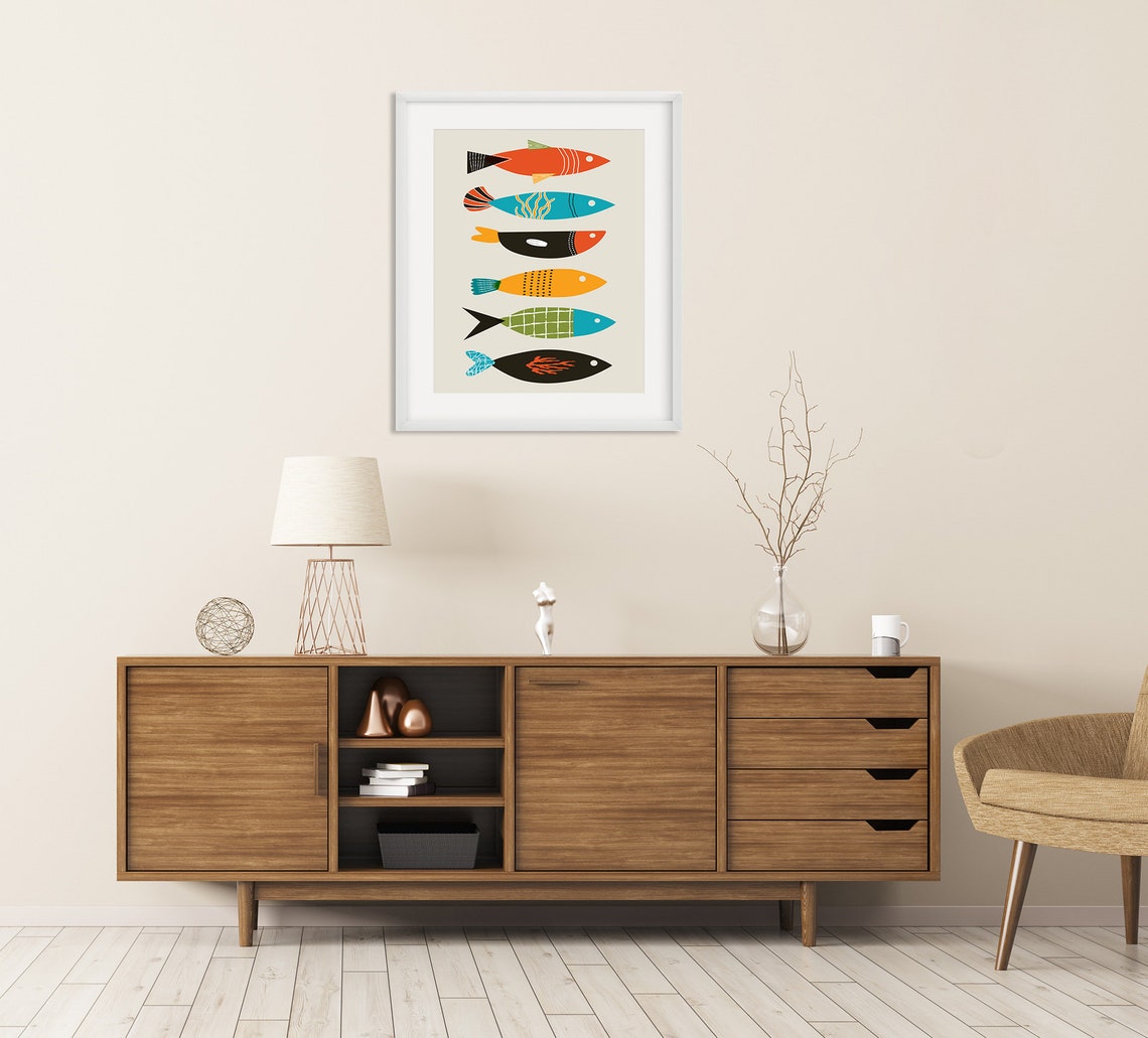 Fish Print, Wall Art, Wall Art Print, Fish Wall Art, Mid Century Modern ...