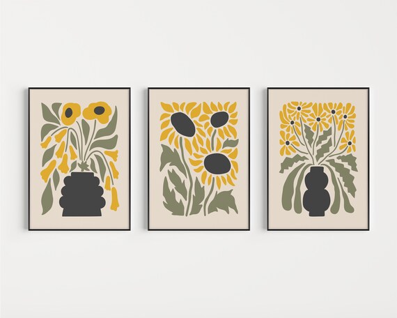 Set of Prints Flower Print Set Yellow Green Prints Flower - Etsy