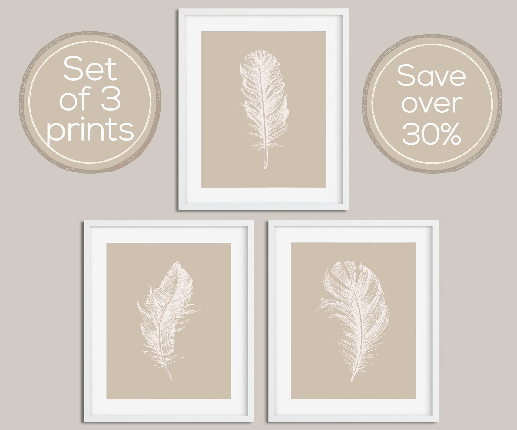 Set of Prints Wall Art Print Beige Prints Wall Art Set - Etsy UK