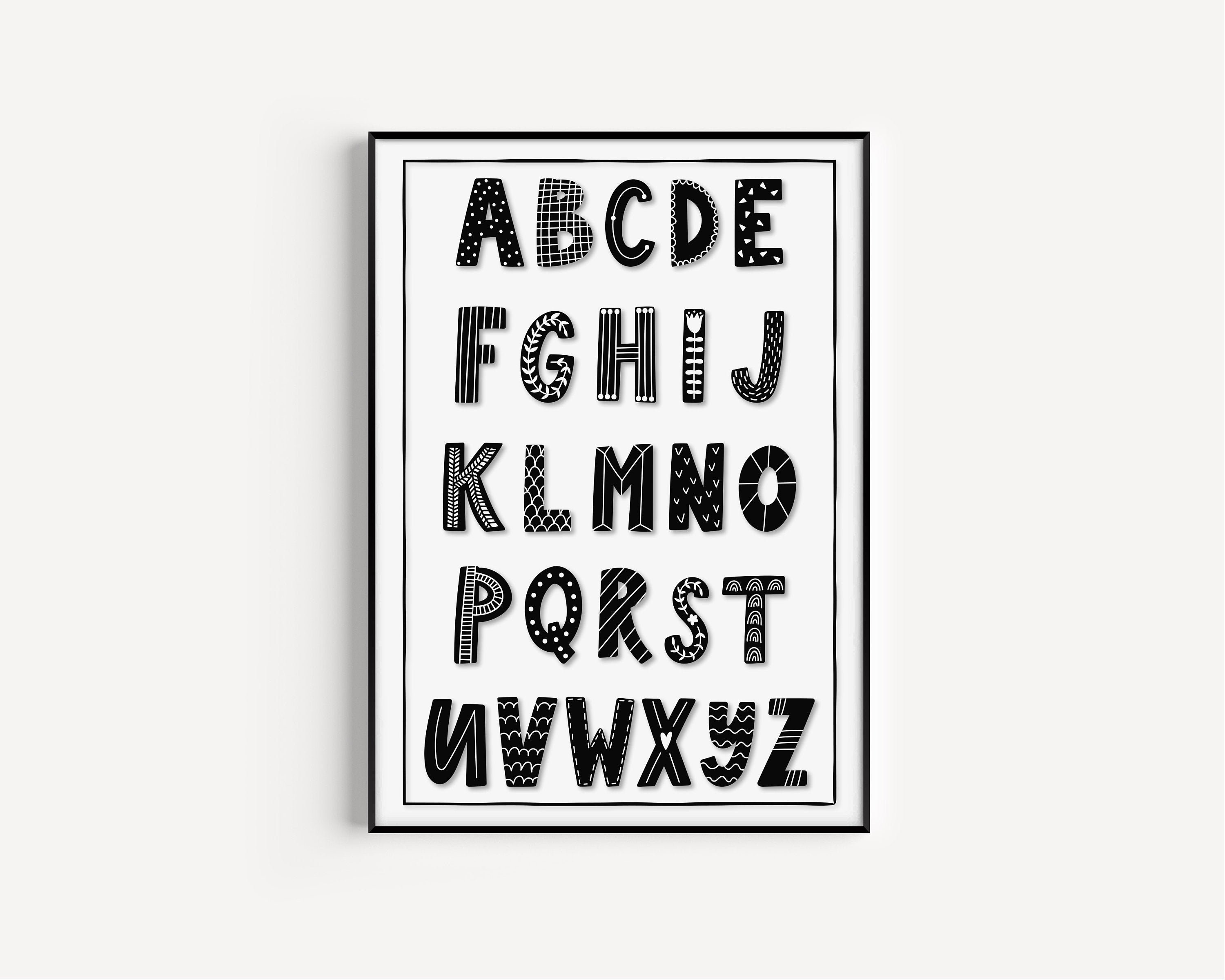Alphabet Print, Nursery Wall Art, Nursery Print, Black & White, Nursery ...