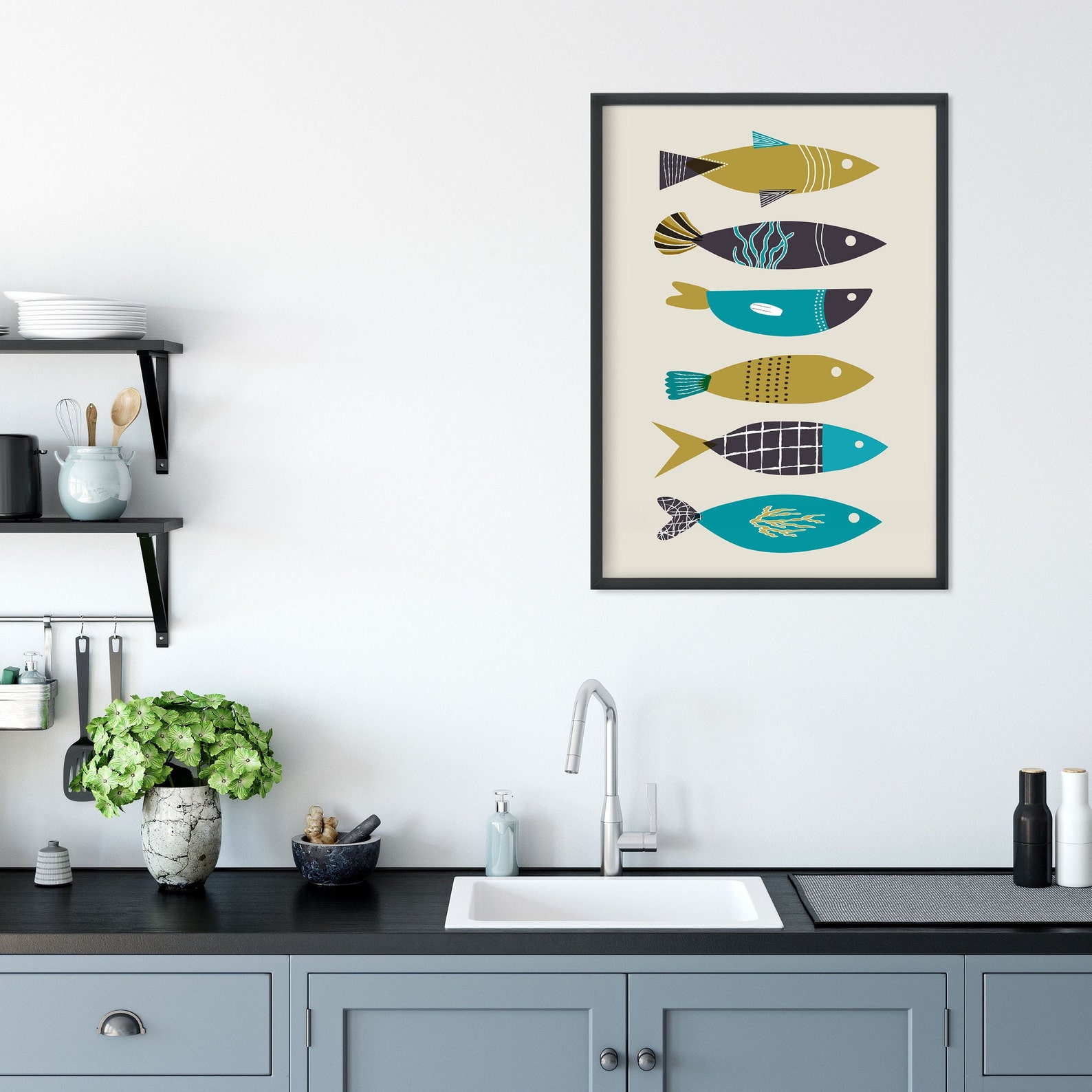 Fish Print, Wall Art, Fish, Wall Art Print, Fish Wall Art, Blue Print ...