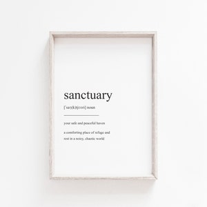 Sanctuary Definition Print, Quote Print, Wall Art Prints, Wall Art ...