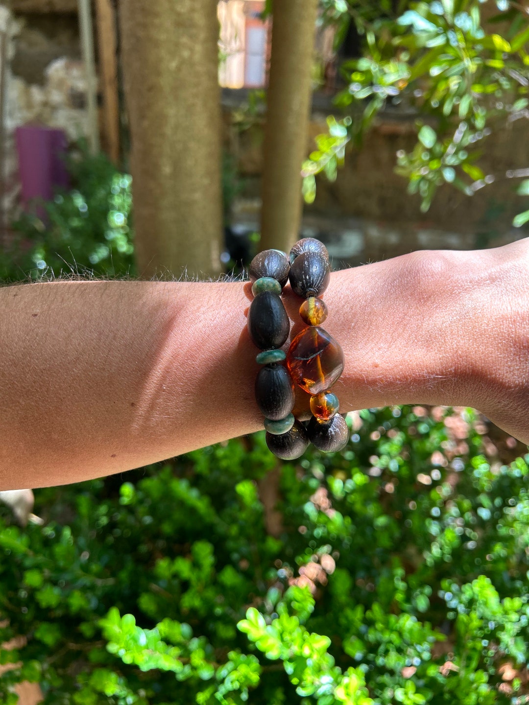 Jade and Amber Seed Bracelet - Etsy