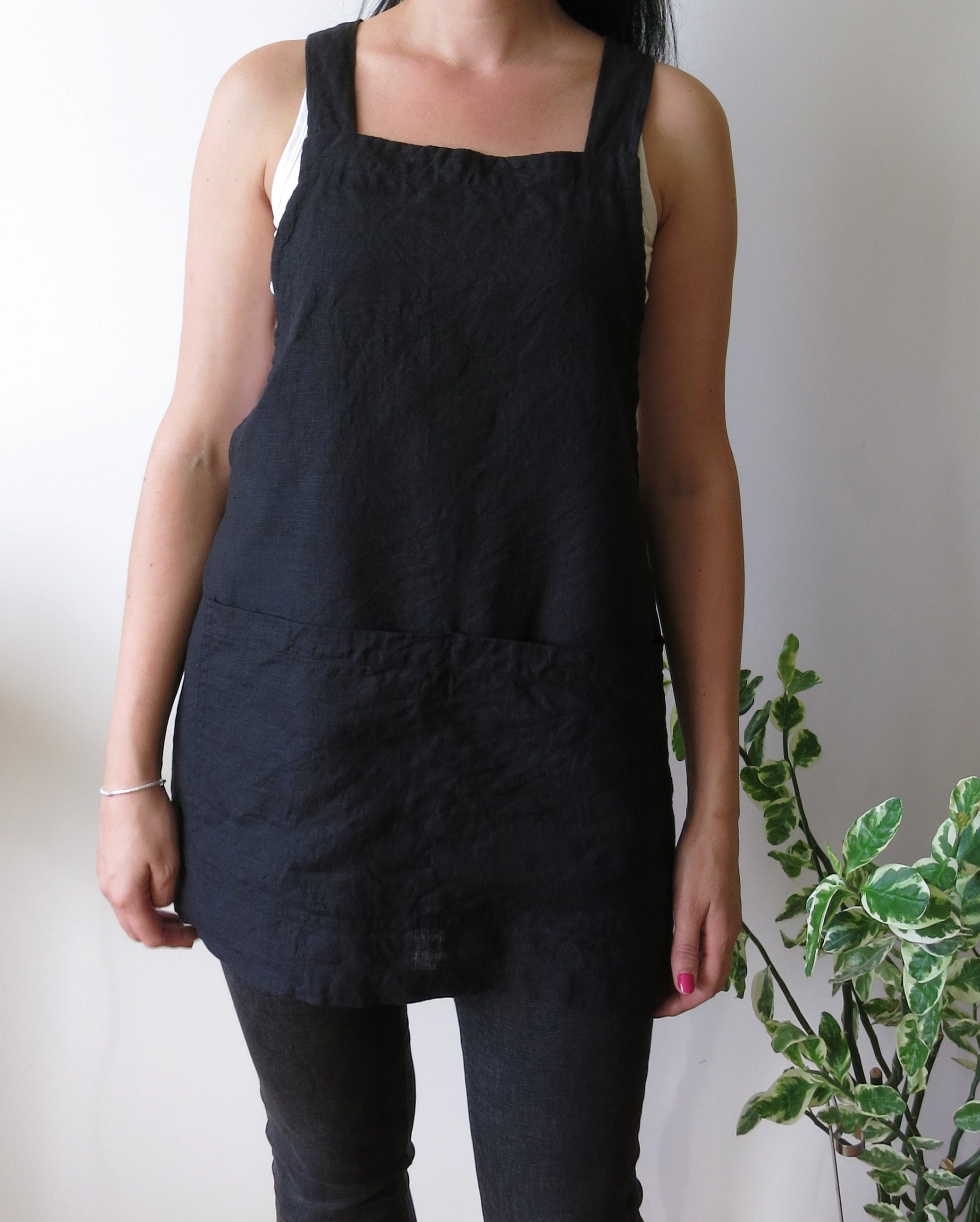 Short Linen Cross Back Apron/ Criss-cross Apron for Women/ - Etsy