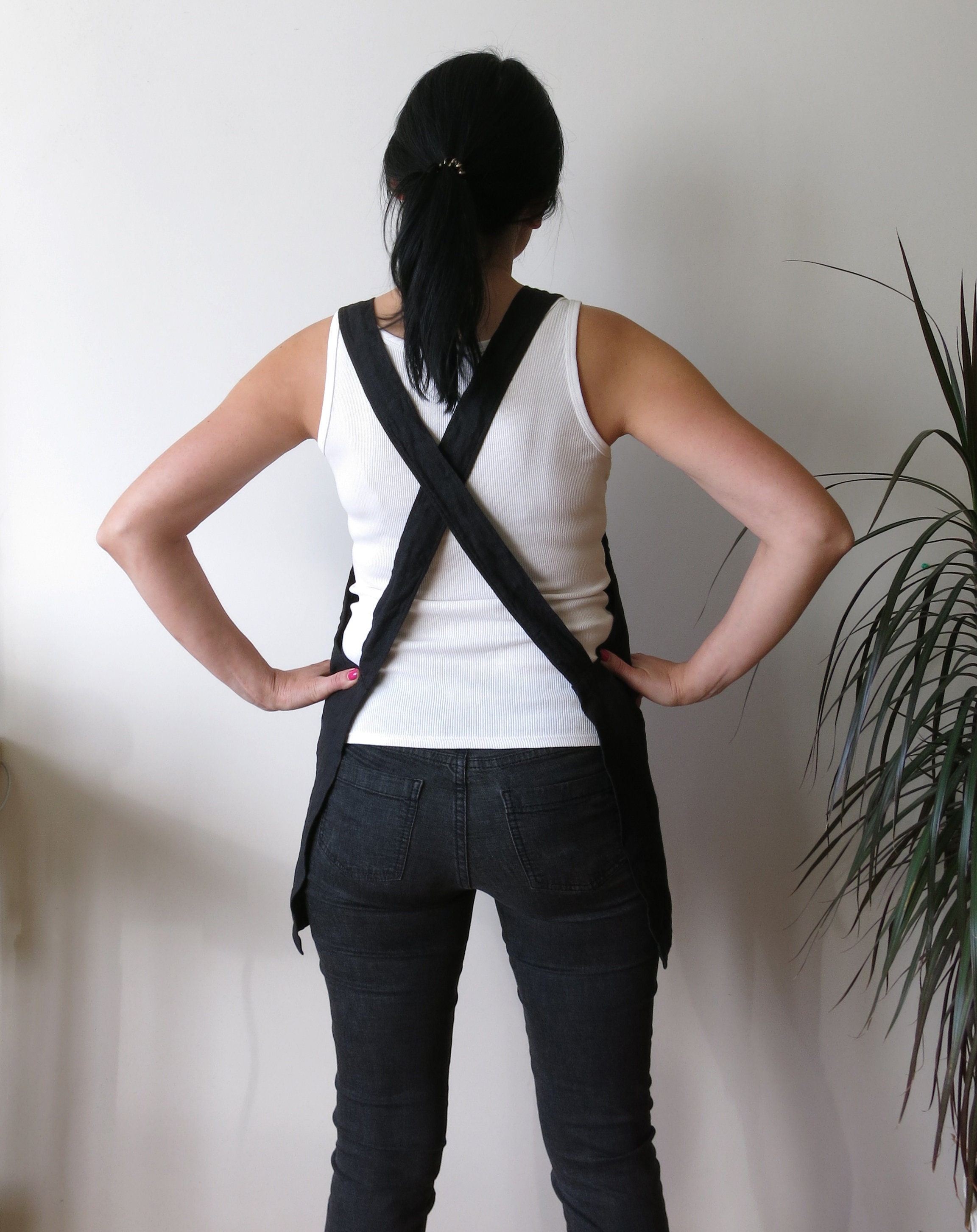 Short Linen Cross Back Apron/ Criss-cross Apron for Women/ - Etsy