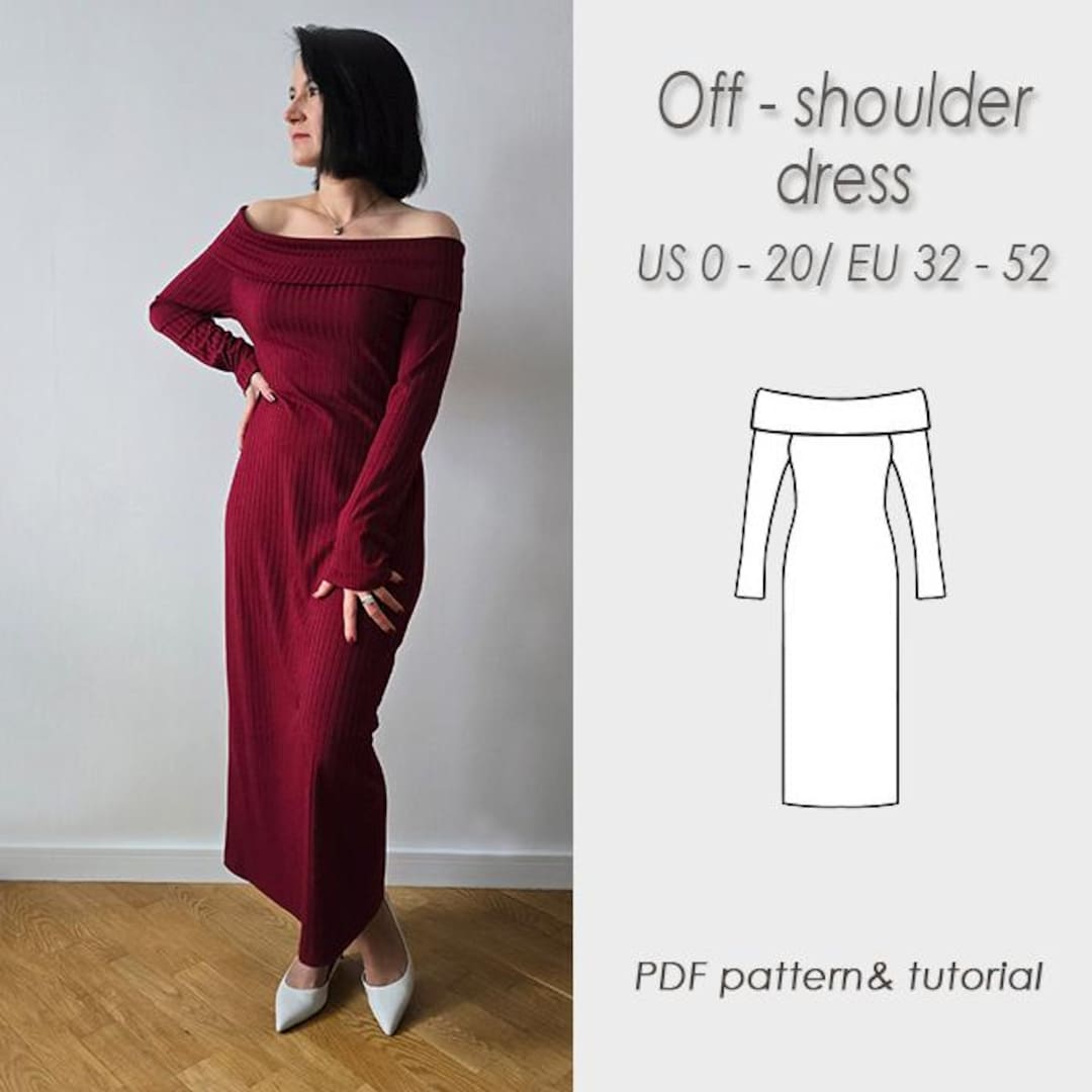 Off Shoulder Dress Sewing Pattern/ Long Sleeve Maxi Dress PDF Sewing ...