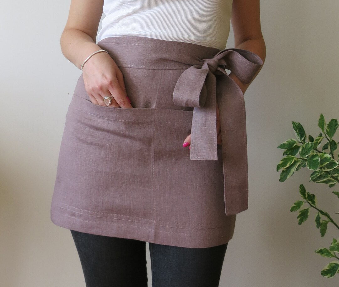 LINEN APRON With Big Bow Half Apron Linen Apron Cafe Wrap - Etsy