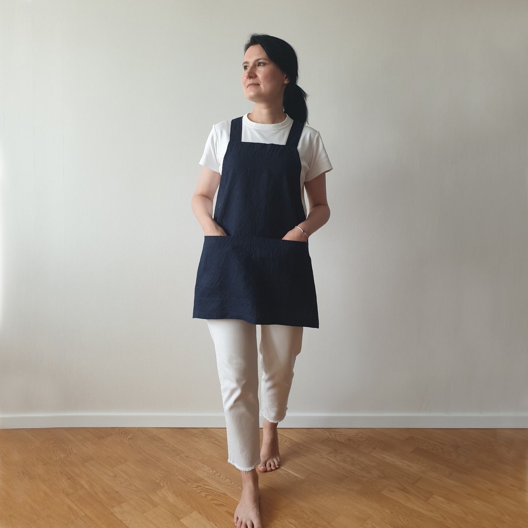 Short Linen Cross Back Apron/ Criss-cross Apron for Women/ No-ties ...