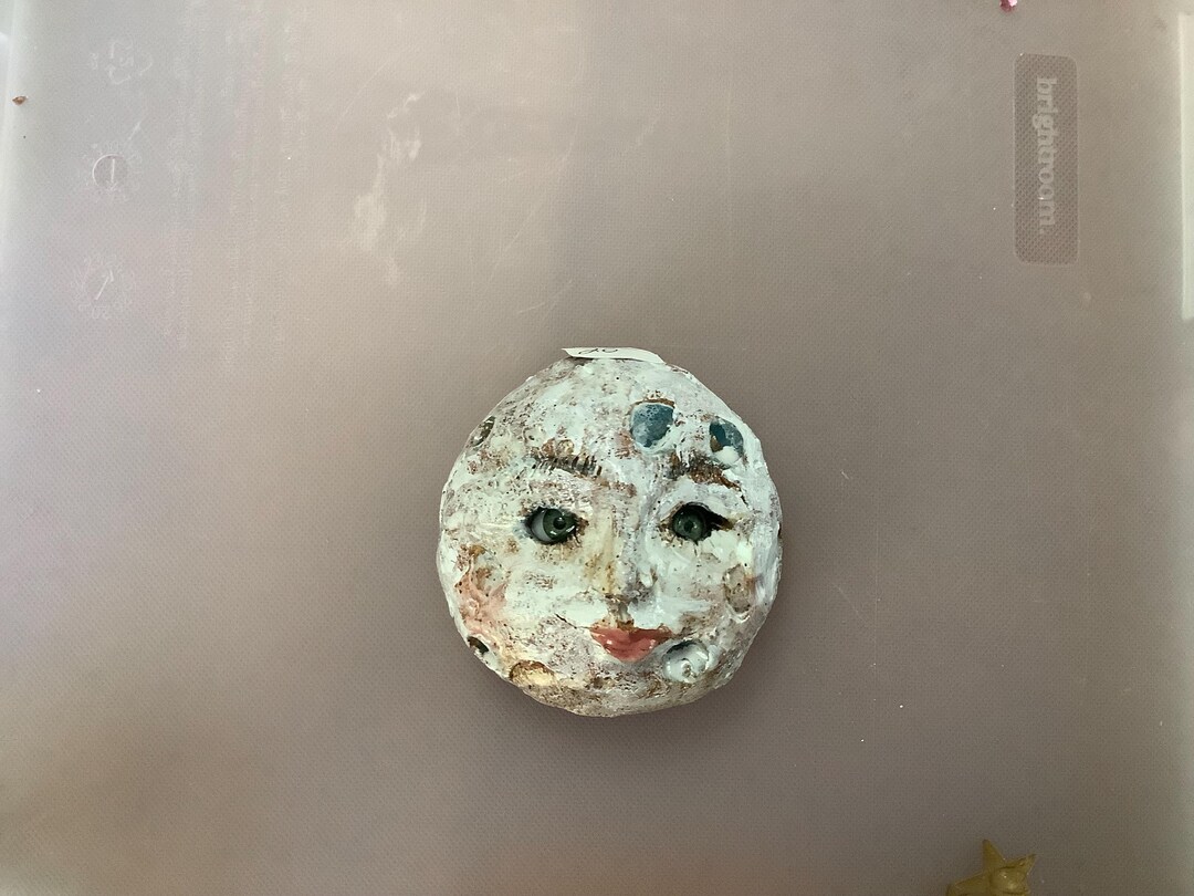Ceramic Stoneware Handmade Moon. 3 Inch Across With Eyes Open. Vintage ...