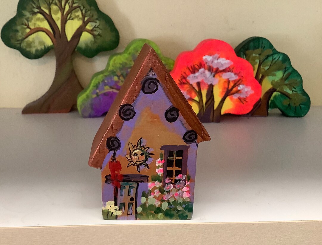 Small Painted Wooden Adobe Style House. 3 Inch Tall, 2 Inch Wide, 1.5 ...