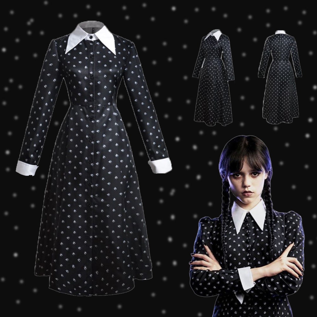 Halloween the Addams Family, Cosplay Wednesday Adams Black Dress ...