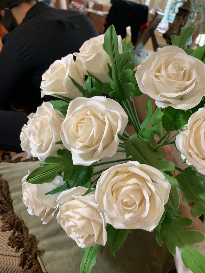 REALISTIC FLOWERS, White ROSE Flower, Decorative White Rose Clay ...