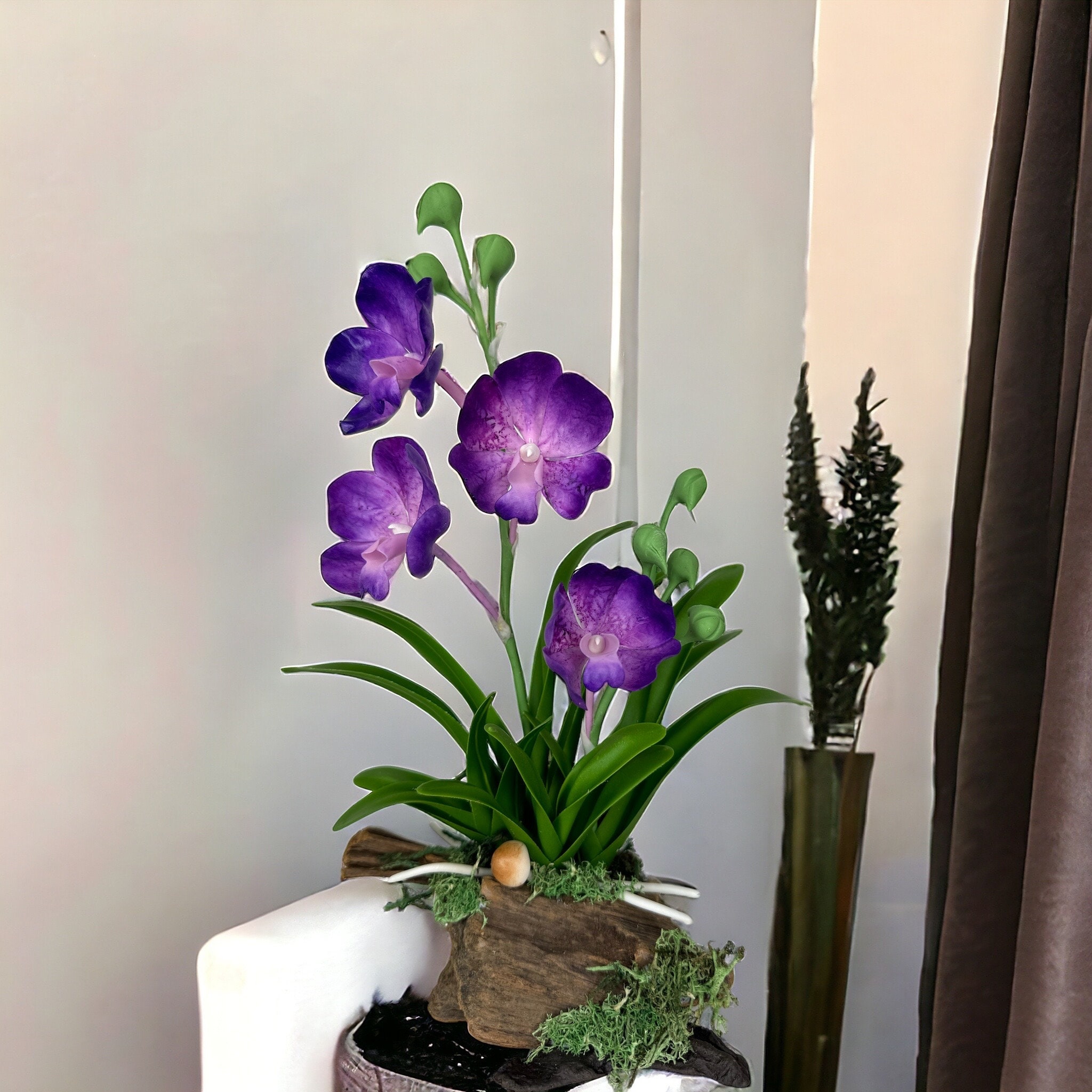 Purple Vanda Orchid Sculpture Handcrafted Cold Porcelain Clay Flowers ...
