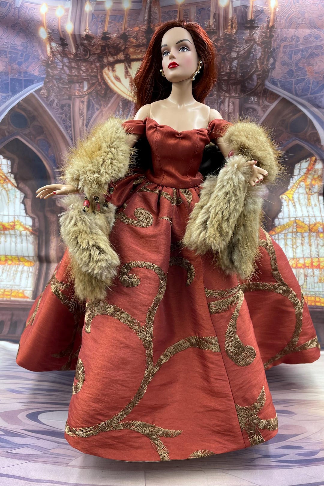 Glamorous Grace Fitzpatrick in Rust Gown With Real Fur Stole Attends ...