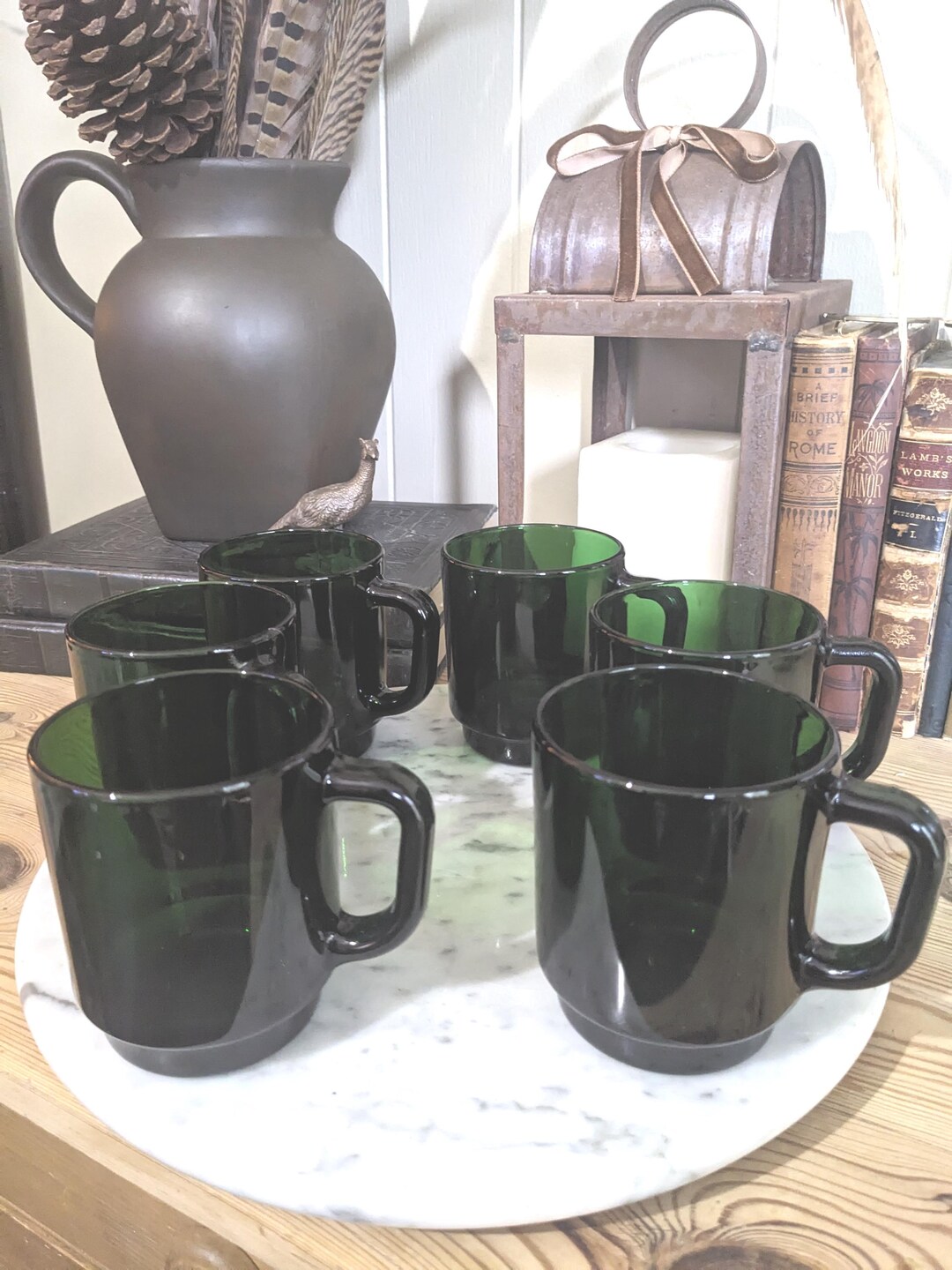 Set of 6 French Arcoroc Emerald Green Glass Coffee Mugs - Etsy