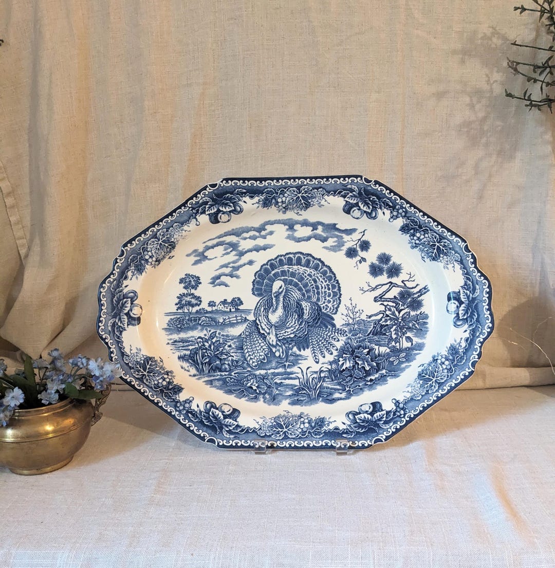 Large Blue & White Turkey Platter ~ Transferware ~ Japan ~ English ...