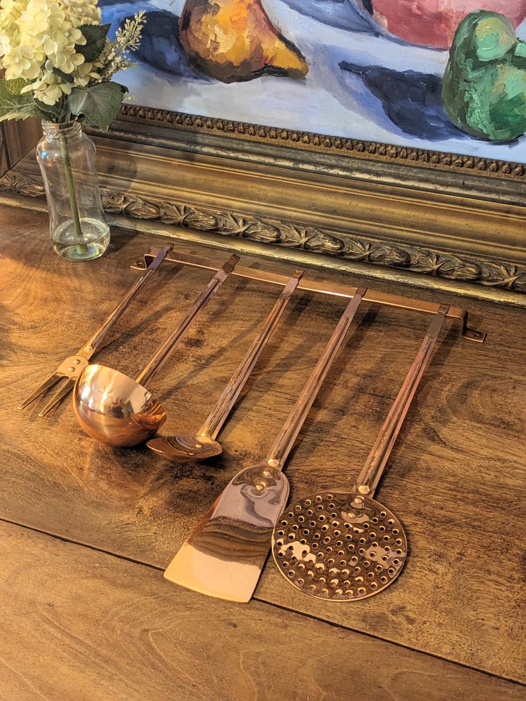 Vintage Copper Cooking Utensil Set With Hanging Rack ~ Japan - Etsy