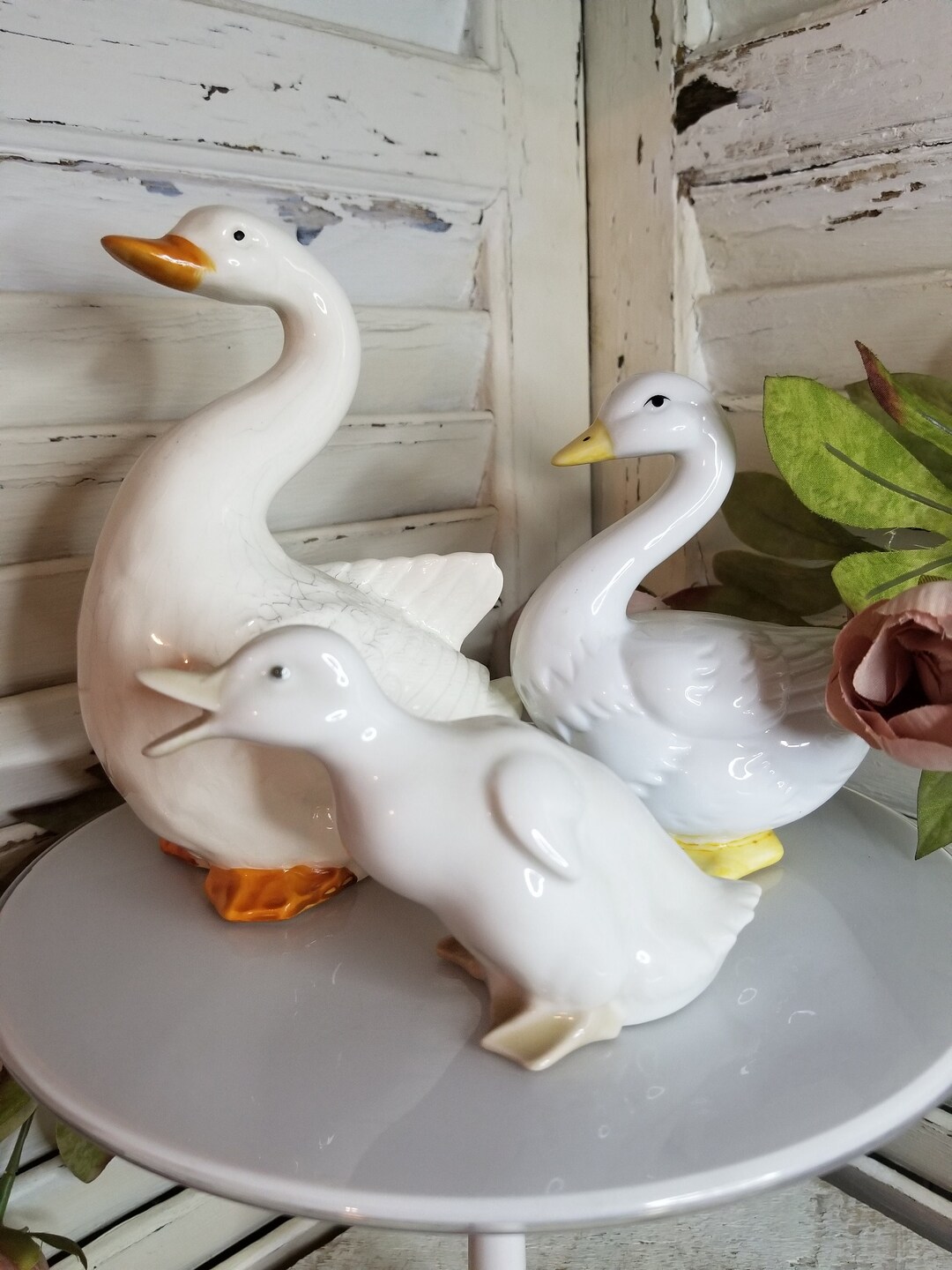 Vintage Duck and Geese Figurines Crazing Staining Cottage Farmhouse - Etsy