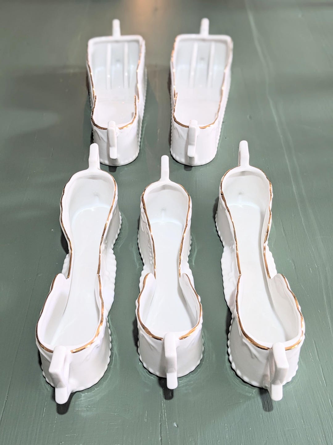 5 Piece Silverware / Flatware Servers or Holders ~ Porcelain and Gold ...