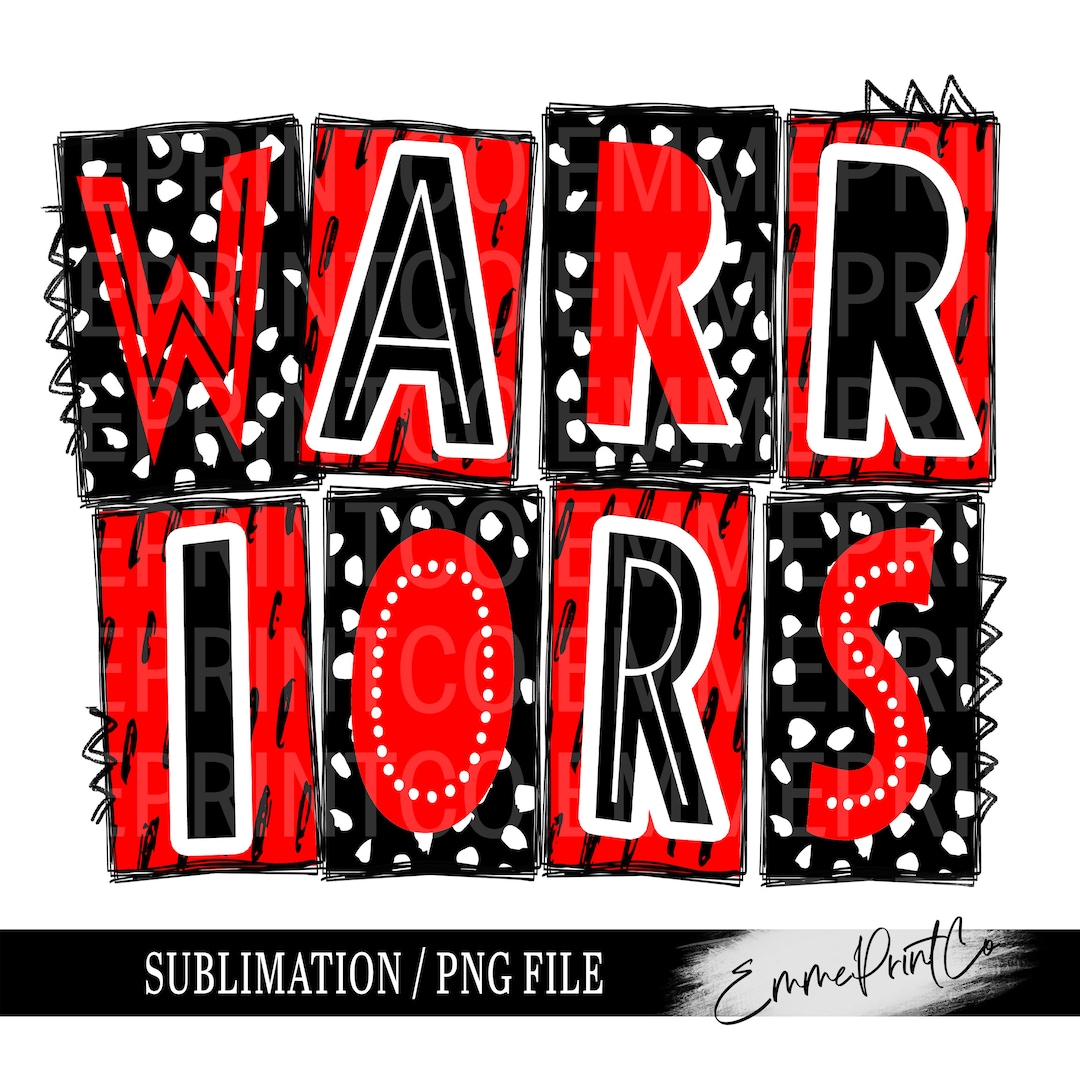 Warriors School Spirit Sublimation Design PNG - Black Red Sports Team ...
