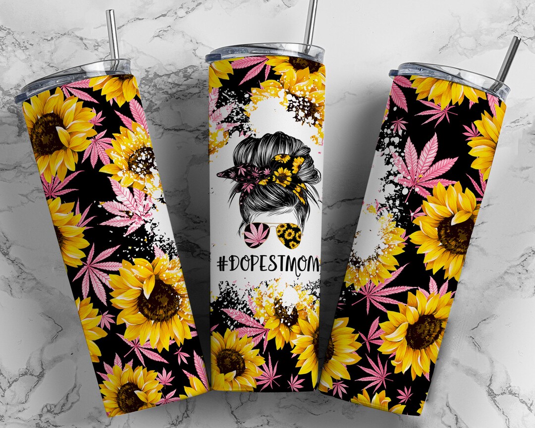 Dopest Mom Funny Weed Sunflowers Marijuana Mom Bun Hair Funny Seamless Sublimation Designs ...