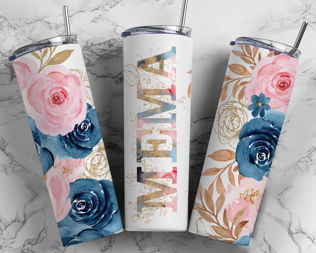 MEMA Tumbler Wrap PNG Pink Blue Floral Tumbler Wrap Seamless ...
