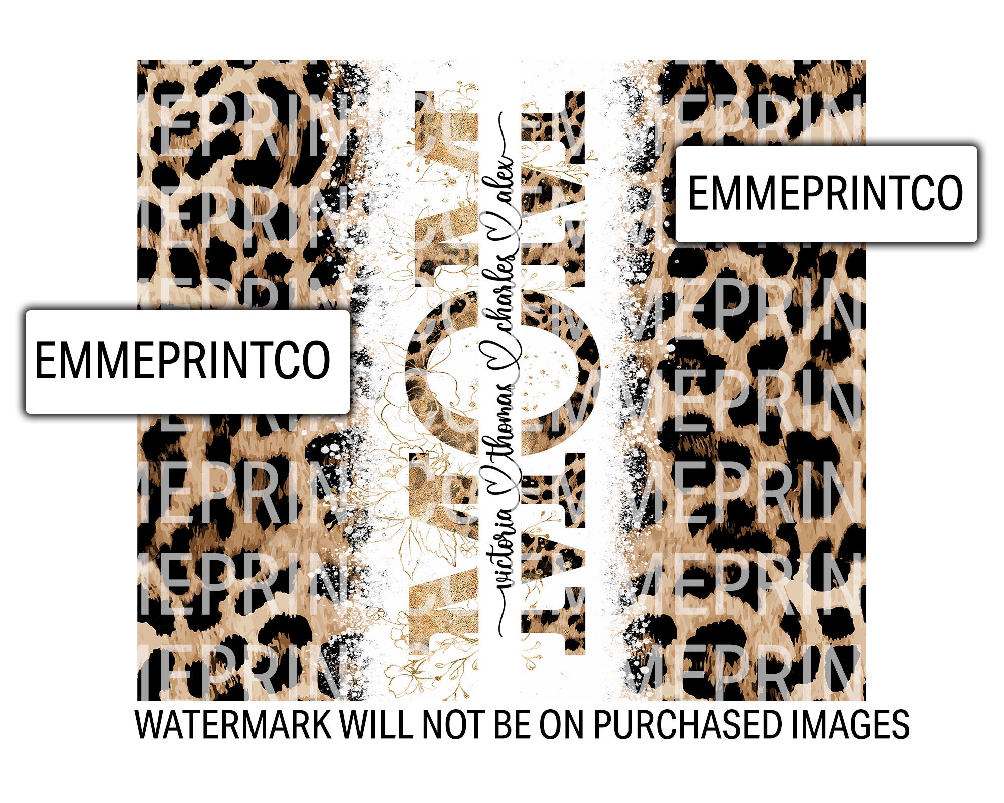 Cheeta Print MOM Tumbler Wrap PNG Add Kids Names Split Tumbler Seamless ...