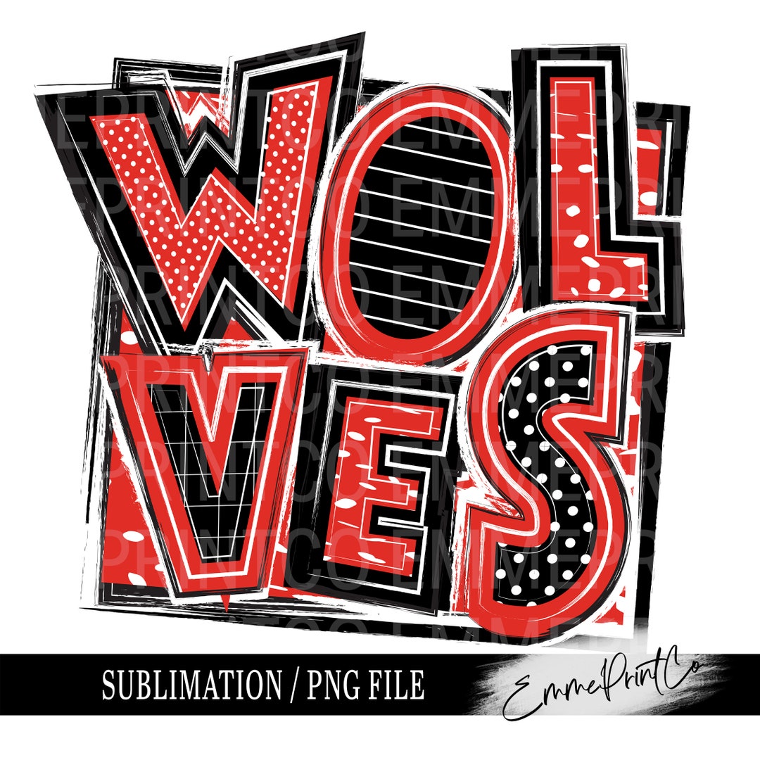 Wolves School Spirit Pride Sublimation Design PNG - Red Black Team PNG ...
