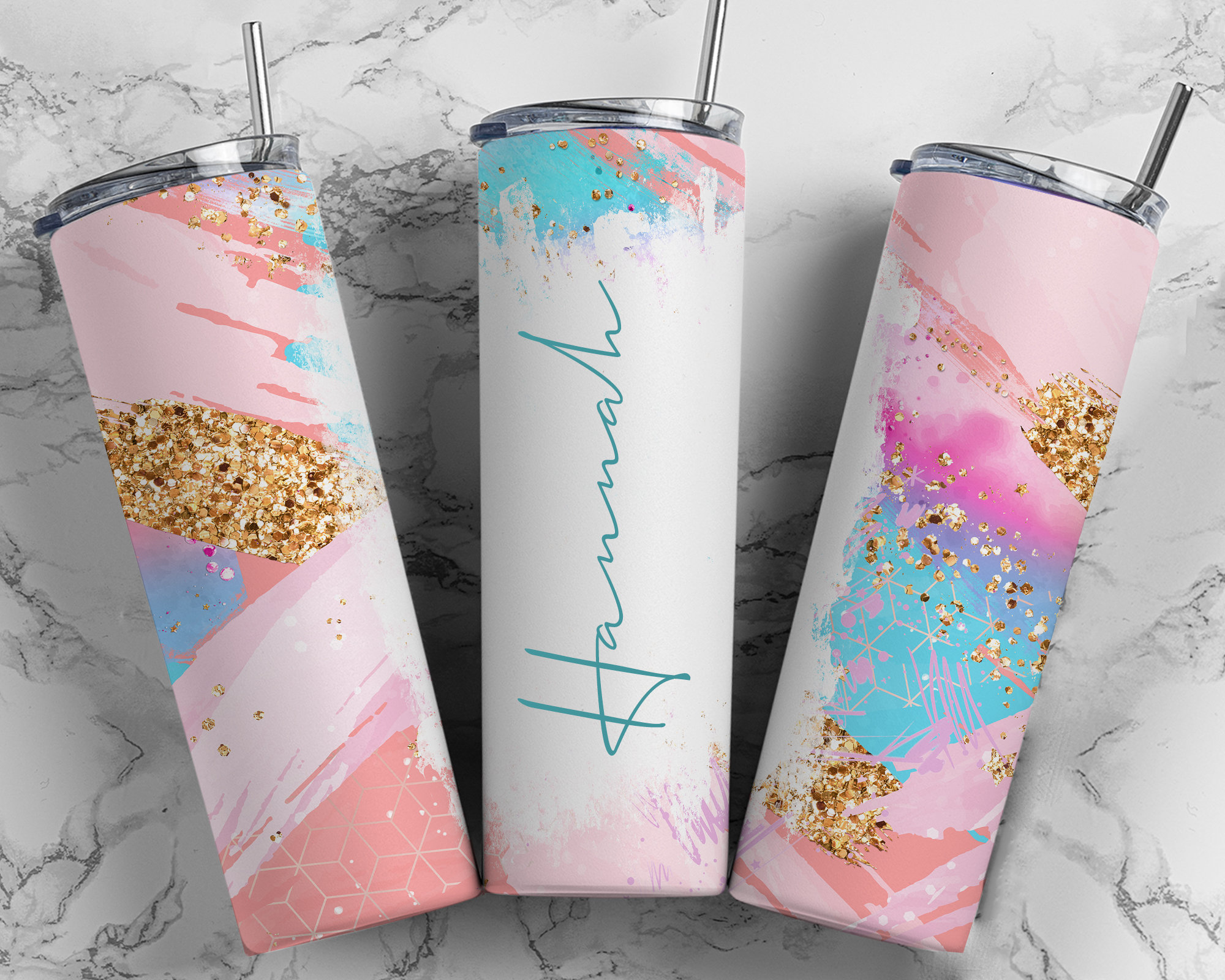 Tumbler Wrap Bundle Add Your Own Name Text Bright Abstract - Etsy