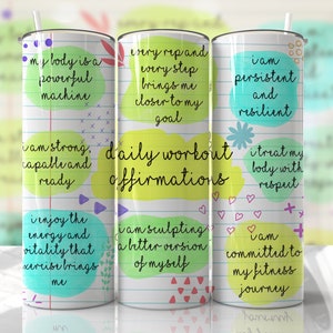 Daily Workout - Positive Affirmations - 20oz Skinny Seamless Tumbler ...