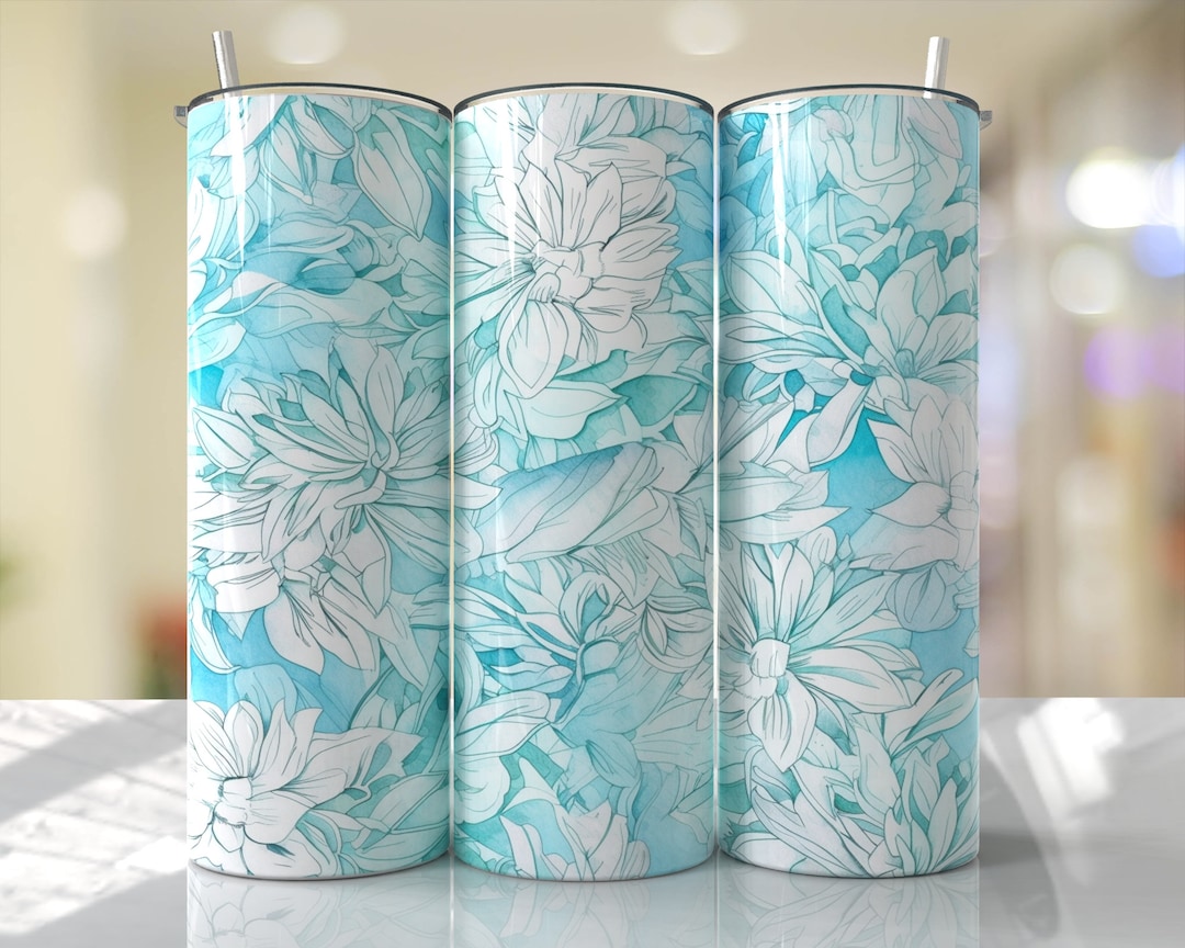 Floral Blue Tumbler Wrap PNG Tumbler Wrap Seamless Sublimation Designs ...